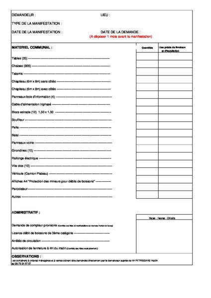 DEMANDE DE MATERIEL - Site Officiel de la Commune de Briscous